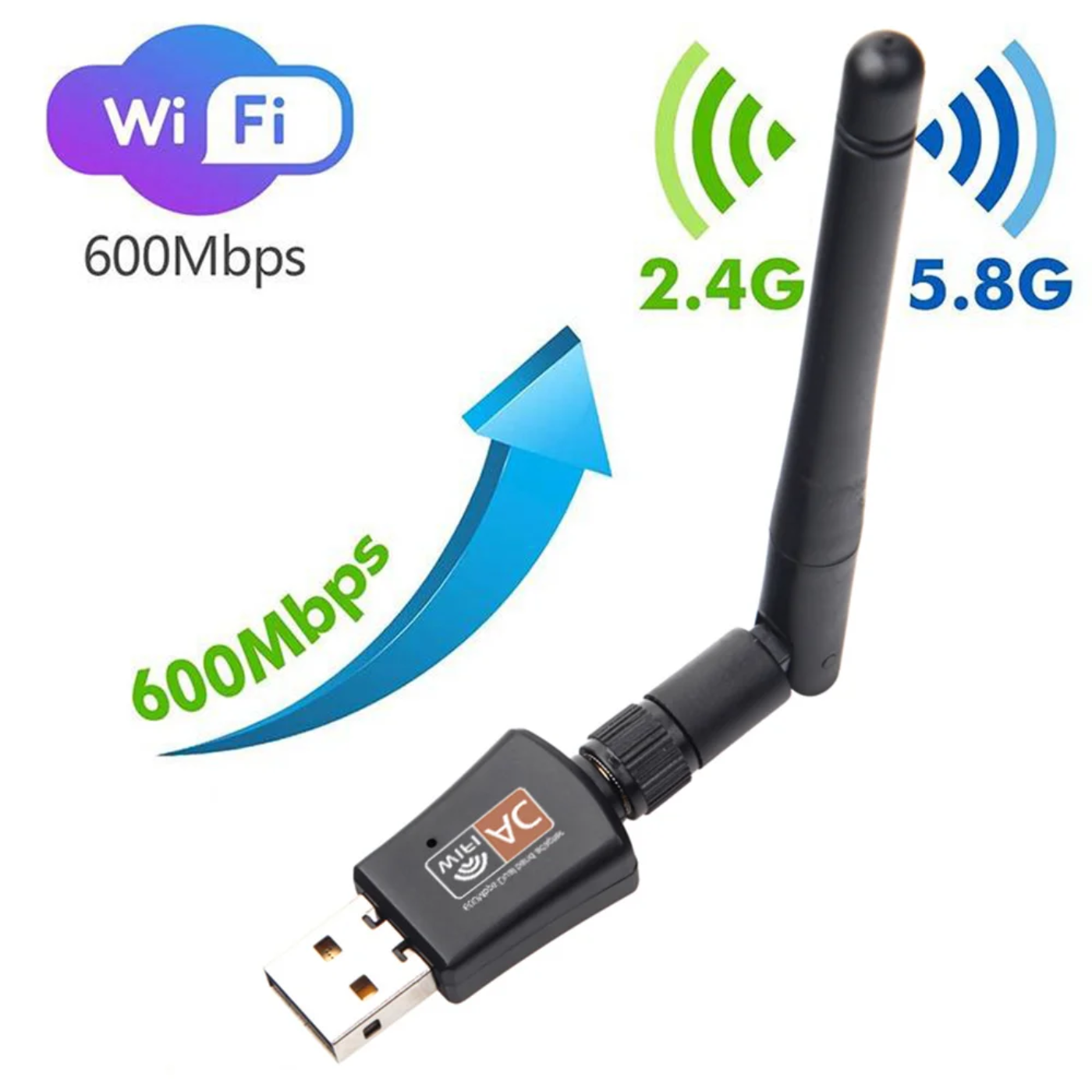Receptor Wifi Dual Band USB 600Mbps 2.4GHz / 5GHz sep%% Cyan